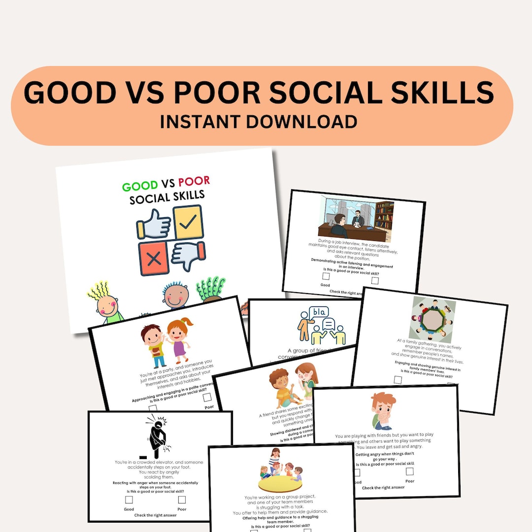 Autism Social Skills Worksheets: Good Vs. Poor Scenarios (PDF) - Etsy