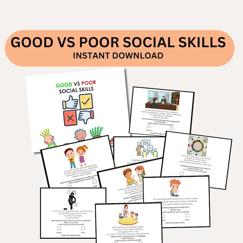 Autism Social Skills Worksheets: Good Vs. Poor Scenarios (PDF) - Etsy