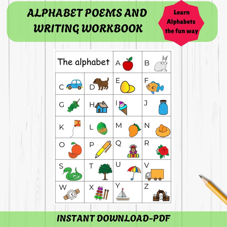 26 ABC Phonics Tracing Cards Alphabet Poems Preschool Kindergarten ...