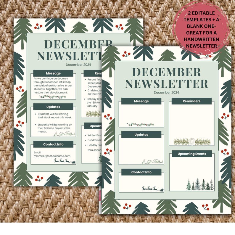 December Christmas School Newsletter Template Canva Pro - Etsy