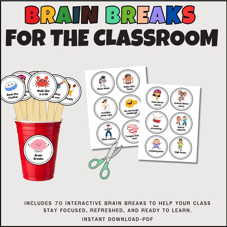Brain Breaks Cards for Kids | Classroom Management | Movement Breaks ...
