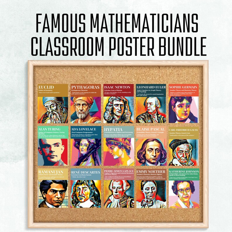 Math Bulletin Board Mathematics Posters Mathematicians Quotes Bundle ...