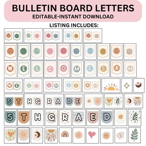 Classroom Bulletin Board Letters Editable in Canva Boho Modern ...