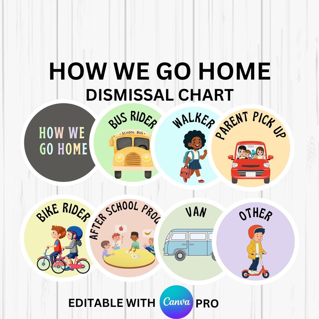 How We Go Home Chart Template Dismissal Chart Modern Retro Classroom ...