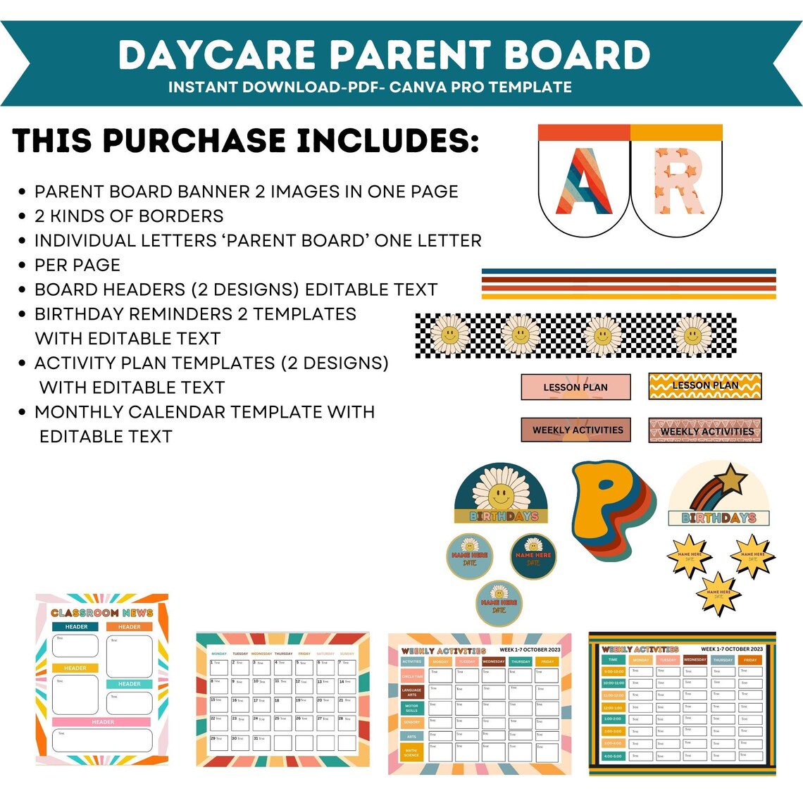 Daycare Parent Board Childcare Bulletin Board Canva Editable Template ...