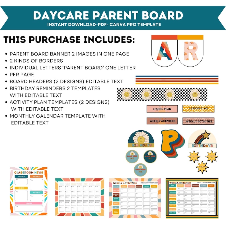 Daycare Parent Board Childcare Bulletin Board Canva Editable Template ...