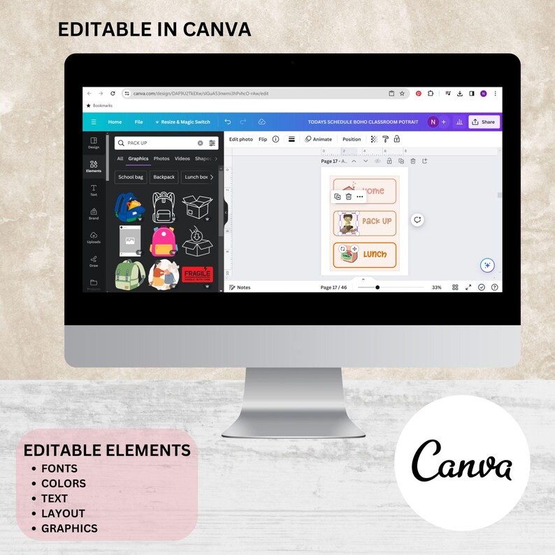 Classroom Schedule Editable Modern Boho Canva Template Classroom ...