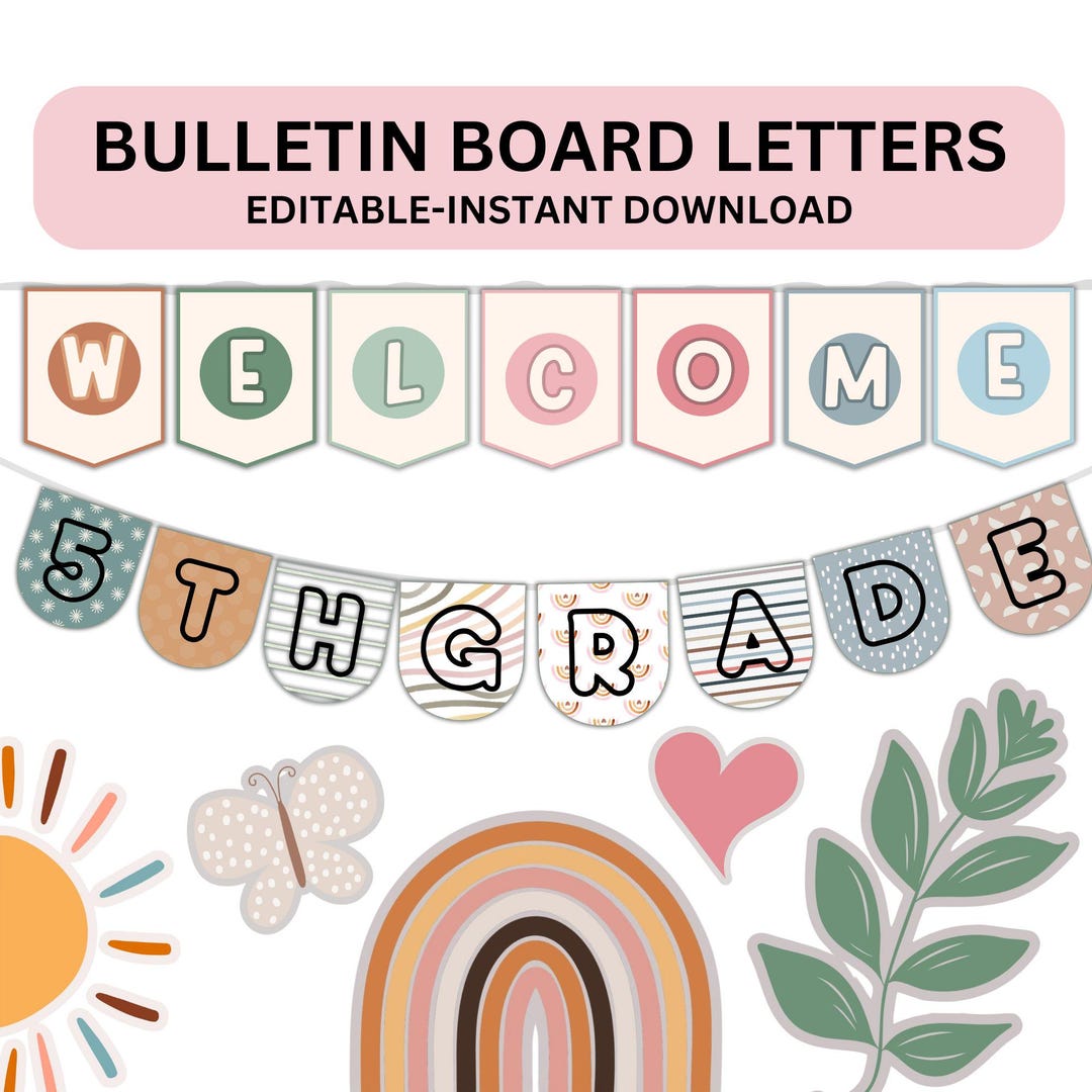 Classroom Bulletin Board Letters Editable in Canva Boho Modern ...