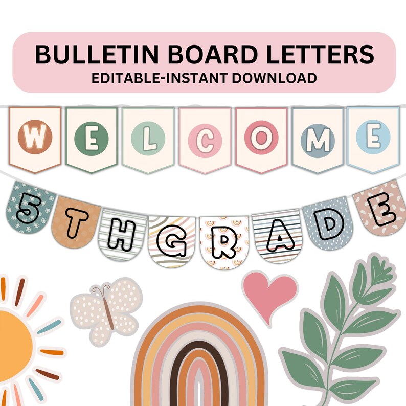 Classroom Bulletin Board Letters Editable in Canva Boho Modern ...