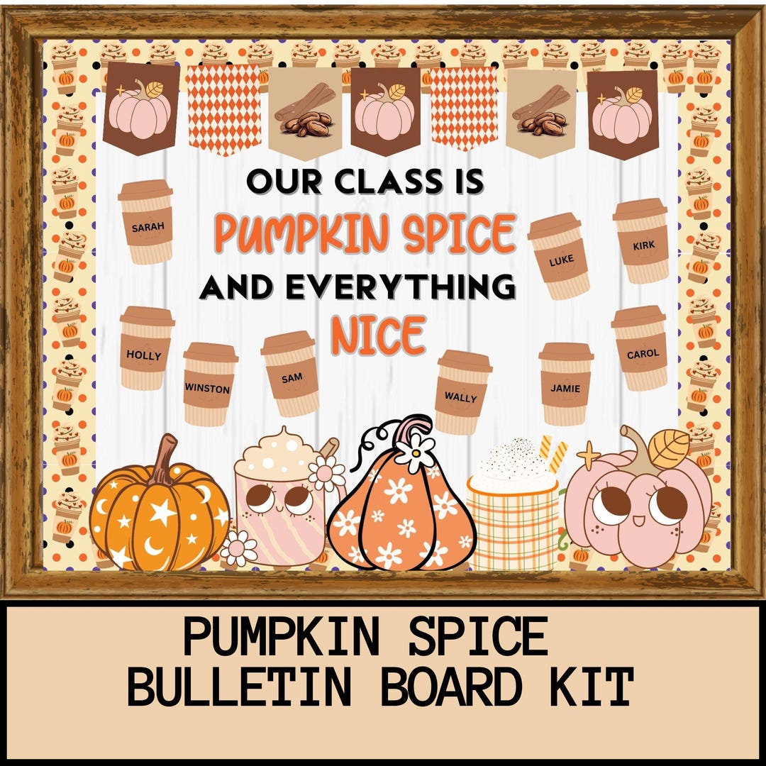 Pumpkin Spice Bulletin Board Retro Pumpkin Latte Bulletin Board Fall ...