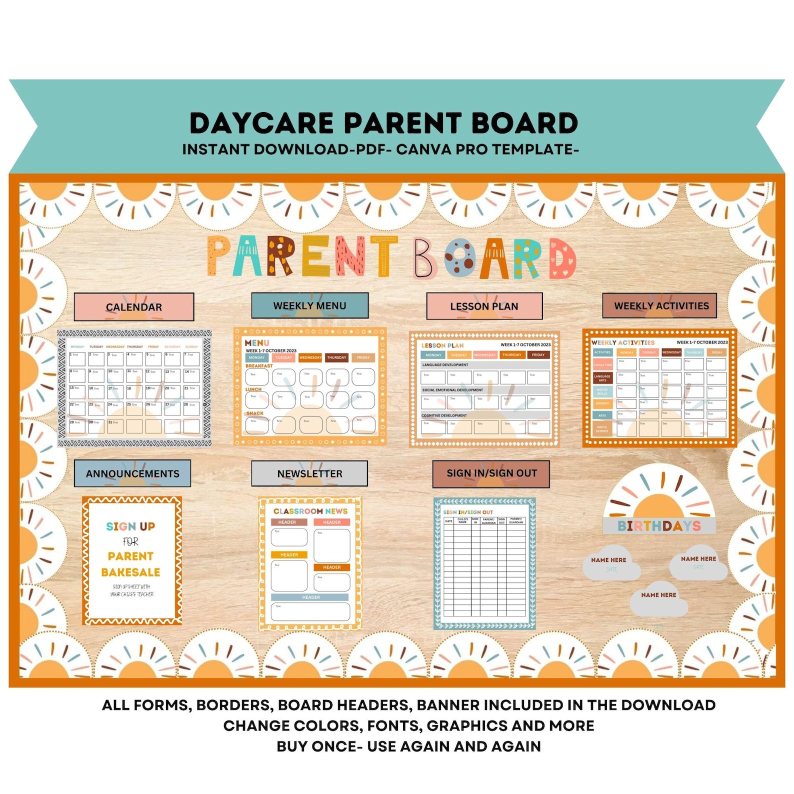 Daycare Parent Board Childcare Bulletin Board Canva Editable Template ...