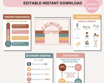 Calming Corner Editable Classroom Printables, Modern Boho Canva ...