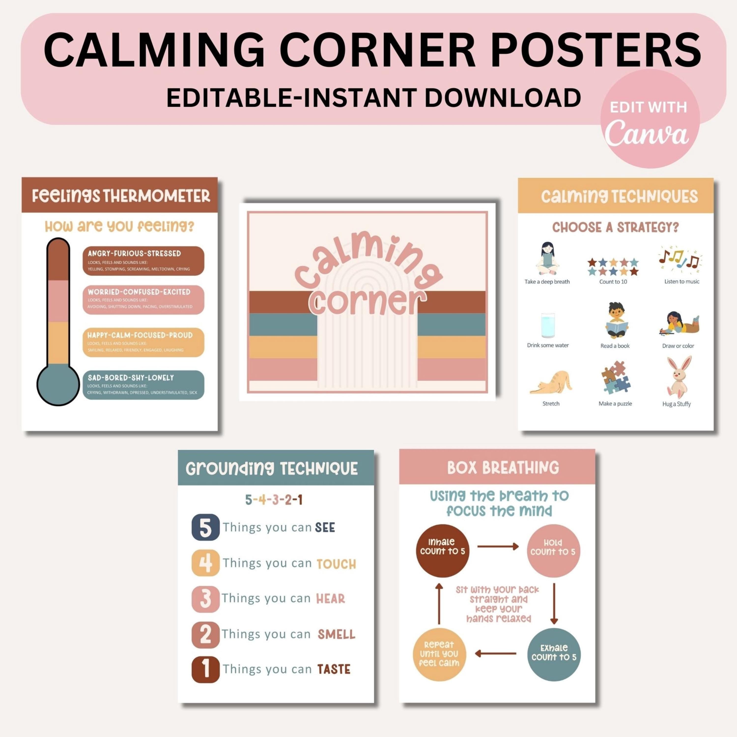 Calming Corner Editable Classroom Printables Modern Boho Canva ...