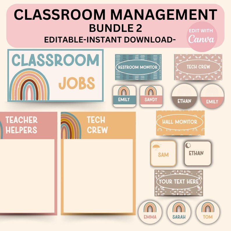 Editable Classroom Decor Modern Boho Bundle Printable Canva Templates ...