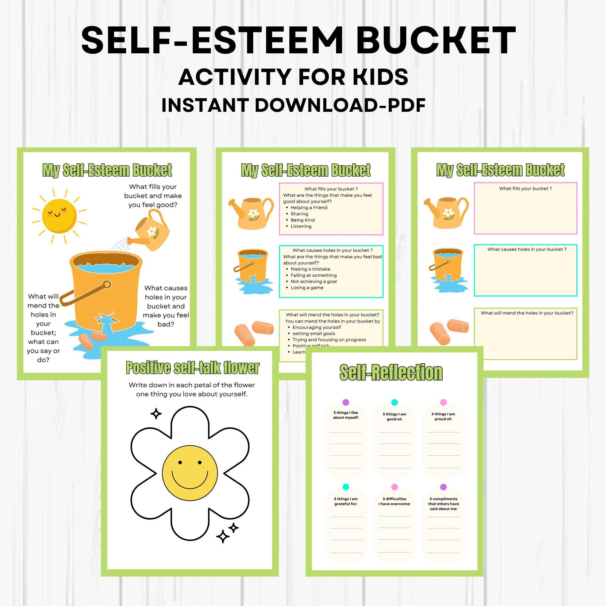 Self-esteem Bucket Activity: Confidence Worksheets for Kids (digital ...