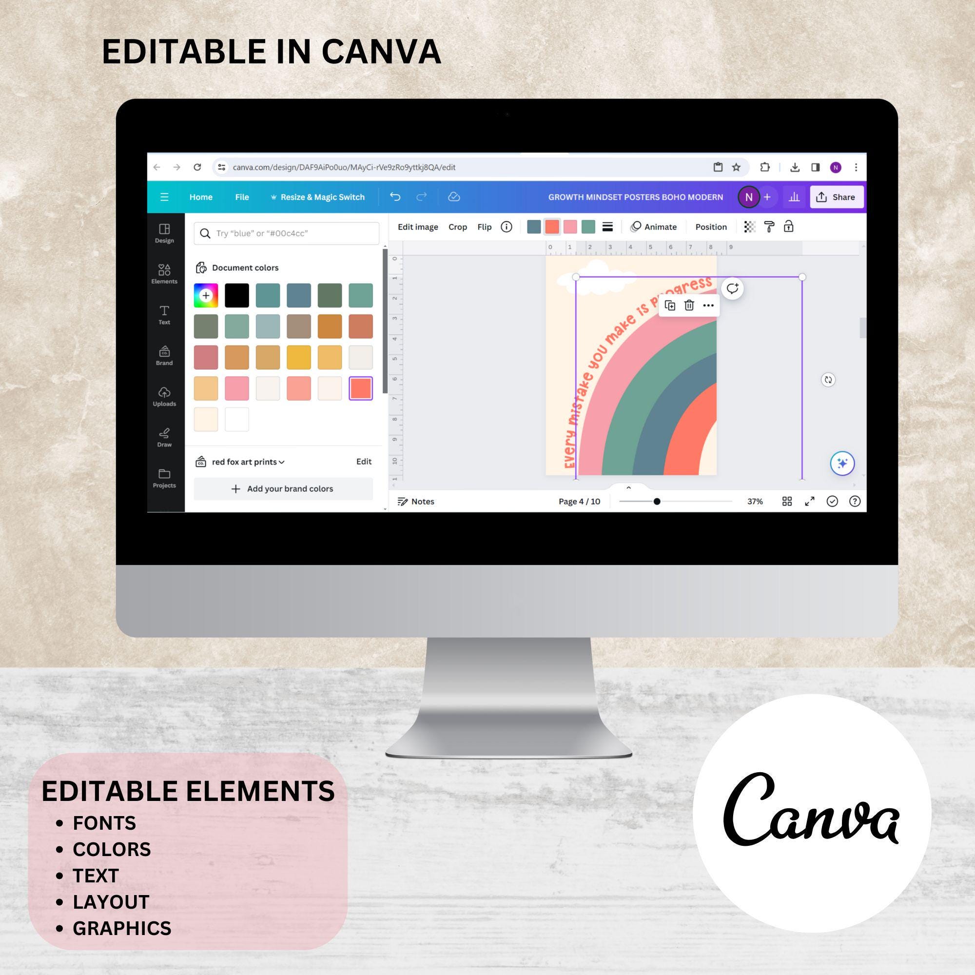 Growth Mindset Editable Classroom Printable Posters Modern Boho ...