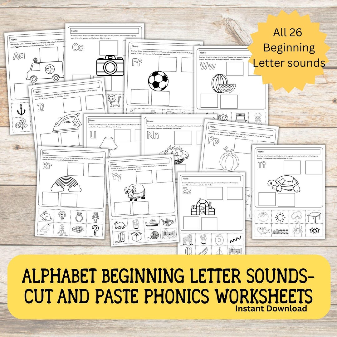 Beginning Sounds Worksheets Printable | Preschool Phonics Cut and Paste ...