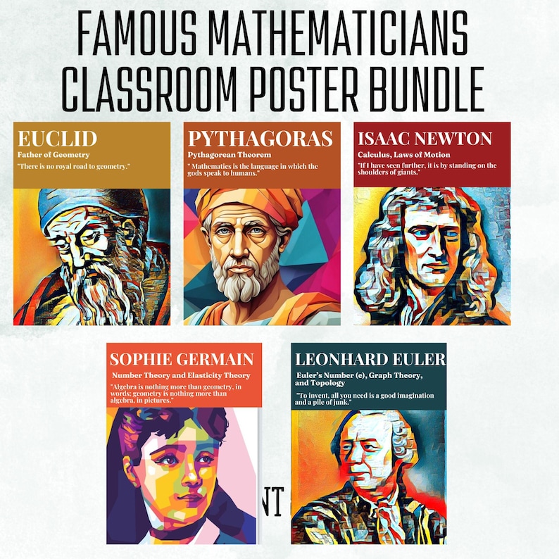 Math Bulletin Board Mathematics Posters Mathematicians Quotes Bundle ...