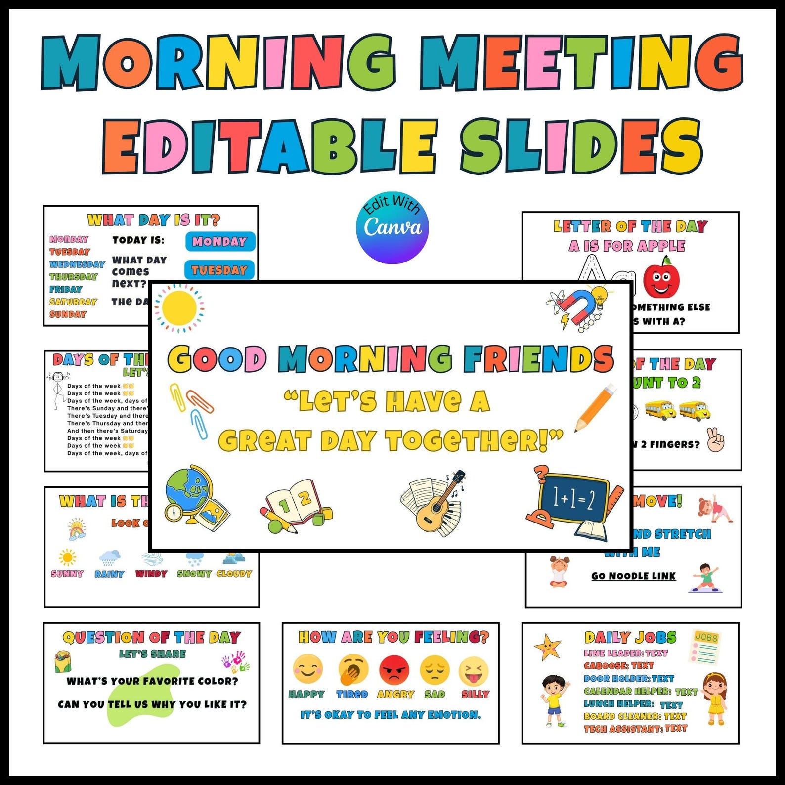 Editable Morning Meeting Slides for Preschool and Elementary | Daily ...