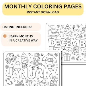 Monthly Coloring Pages: All 12 Months, Preschool Learning (digital ...