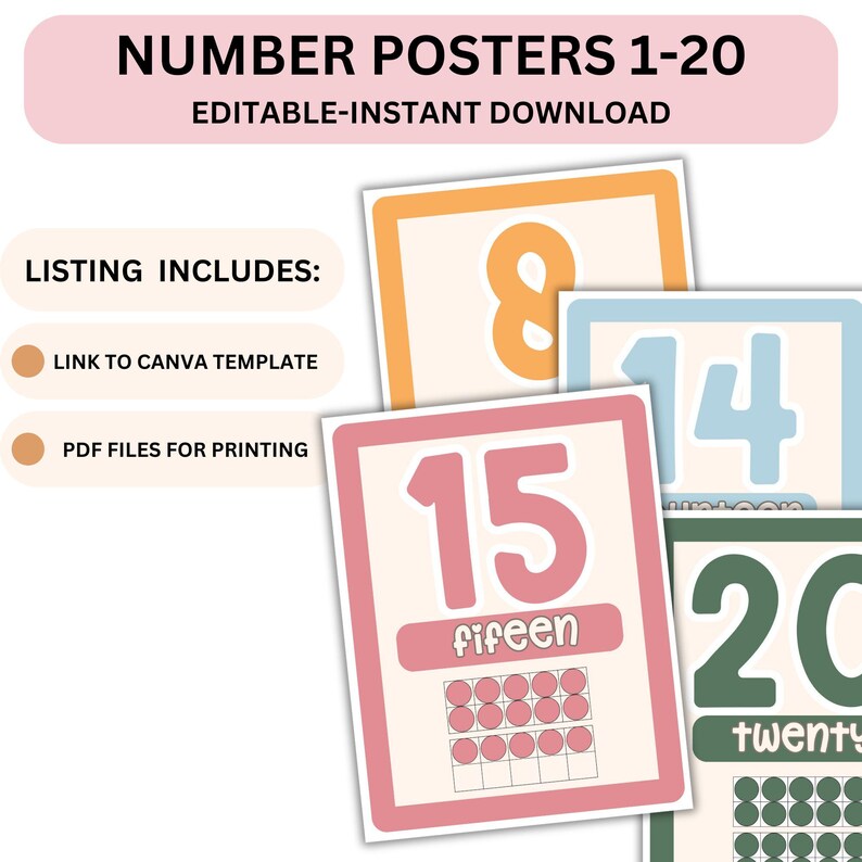 Number Ten Frames Classroom Editable Posters Modern Boho Counting ...