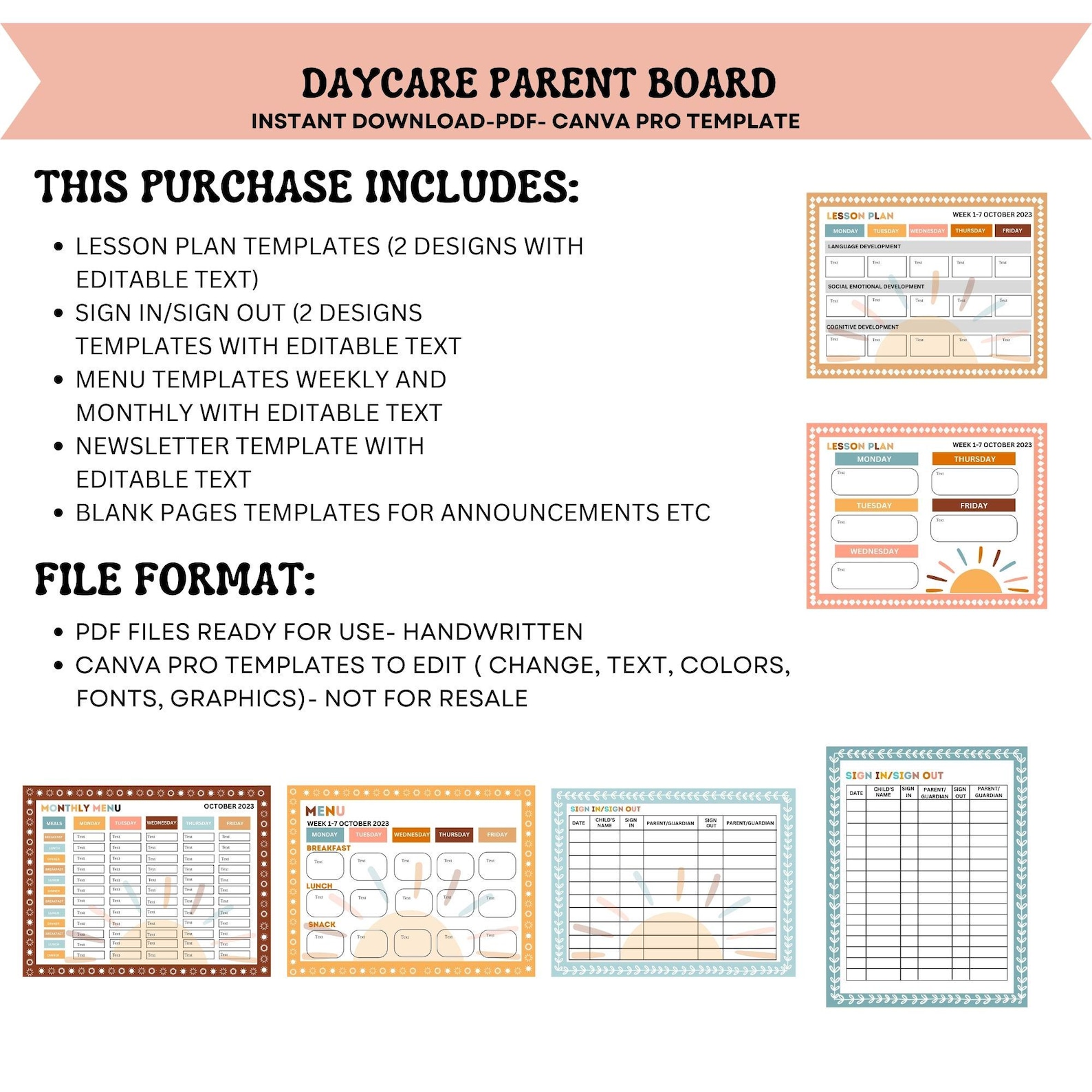 Daycare Parent Board Childcare Bulletin Board Canva Editable Template ...