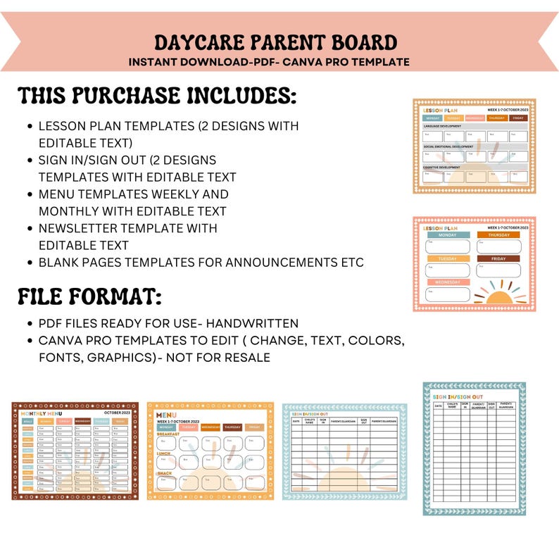 Daycare Parent Board Childcare Bulletin Board Canva Editable Template ...