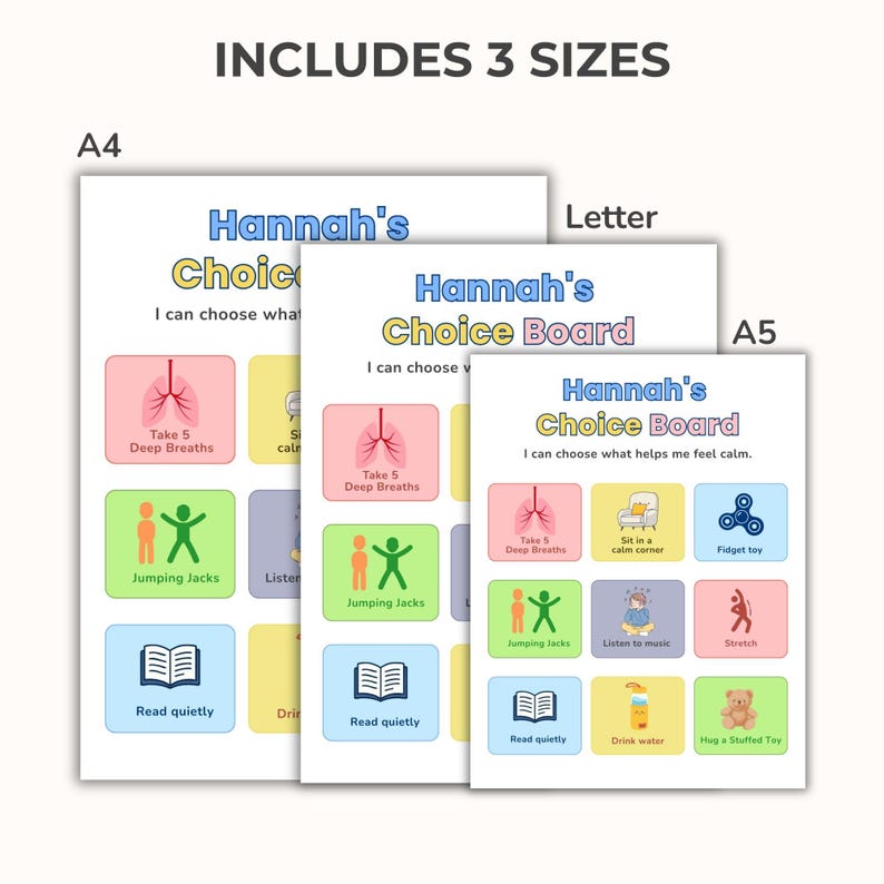 Calm Down Choice Board Printable, Kids Emotional Regulation Tool, SEL ...