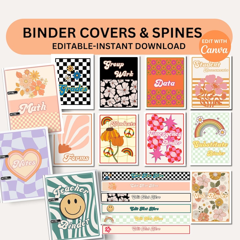 Classroom Binder Covers and Spines Editable Retro Teacher Organization ...