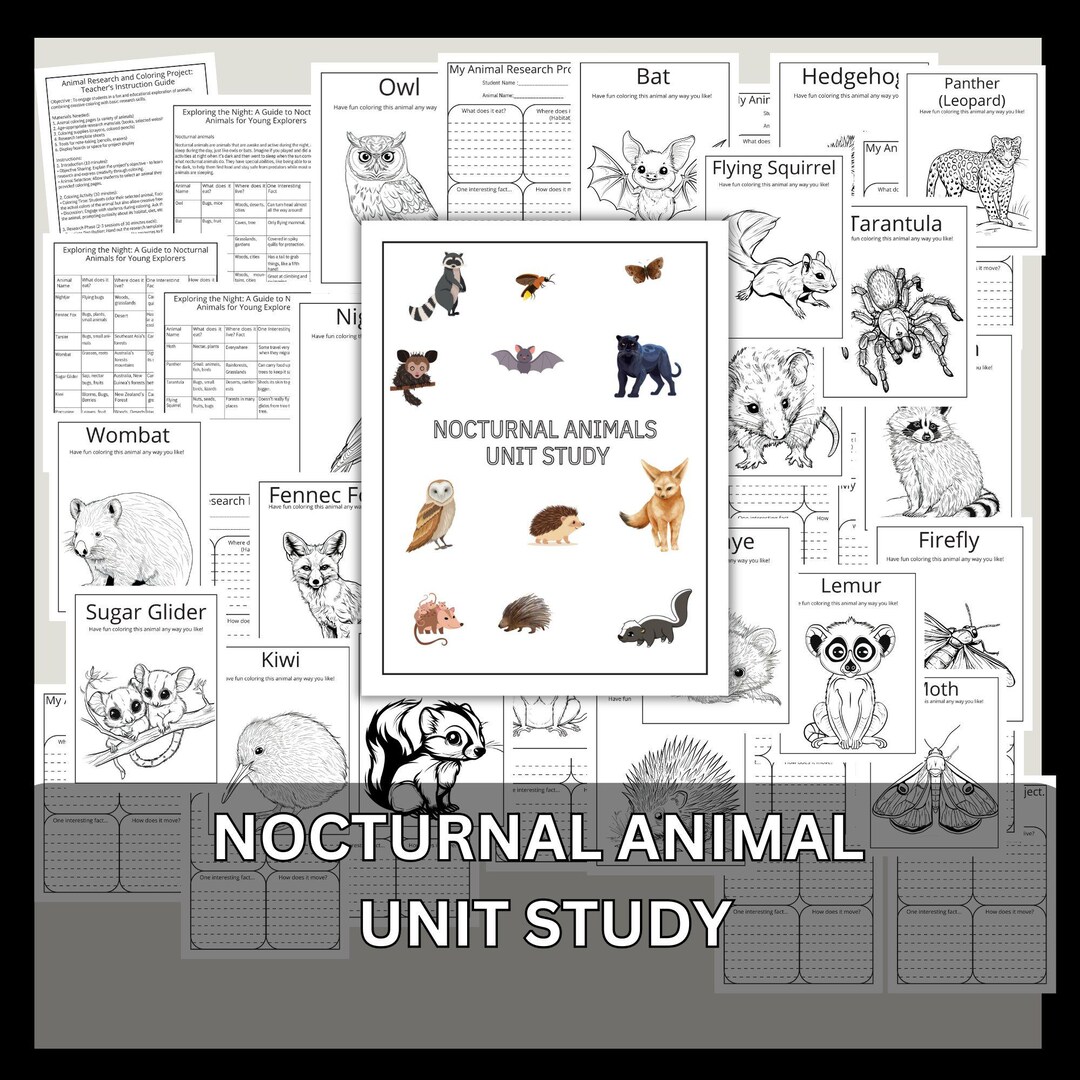 Nocturnal Animals Unit Study Printable Bundle Early Reader Animal ...
