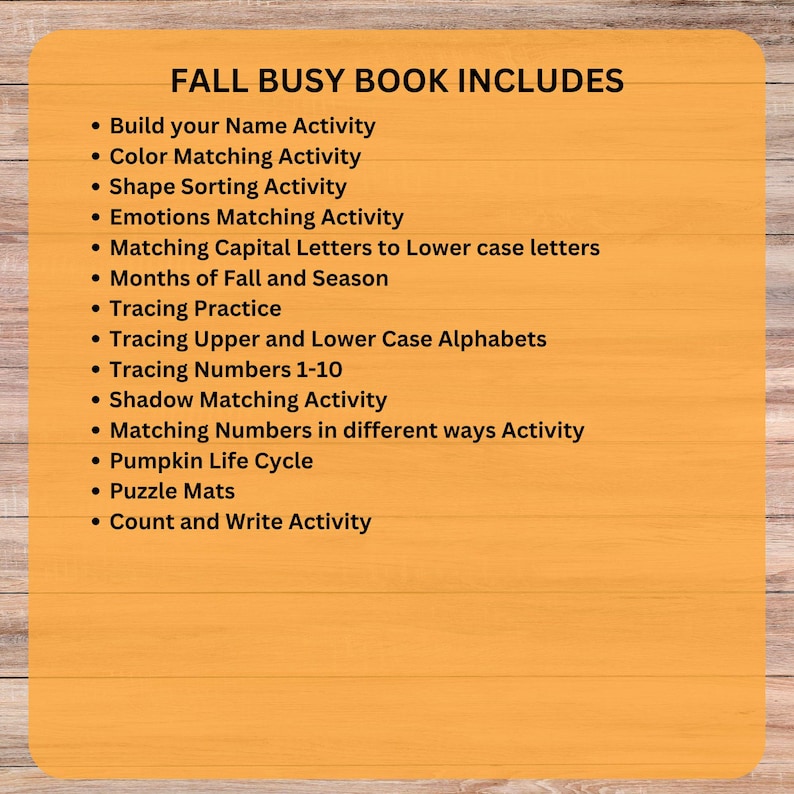 Fall Busy Book Printable Quiet Book Homeschool Learning Materials ...