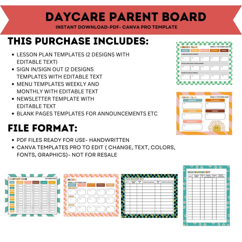 Daycare Parent Board Childcare Bulletin Board Canva Editable Template ...