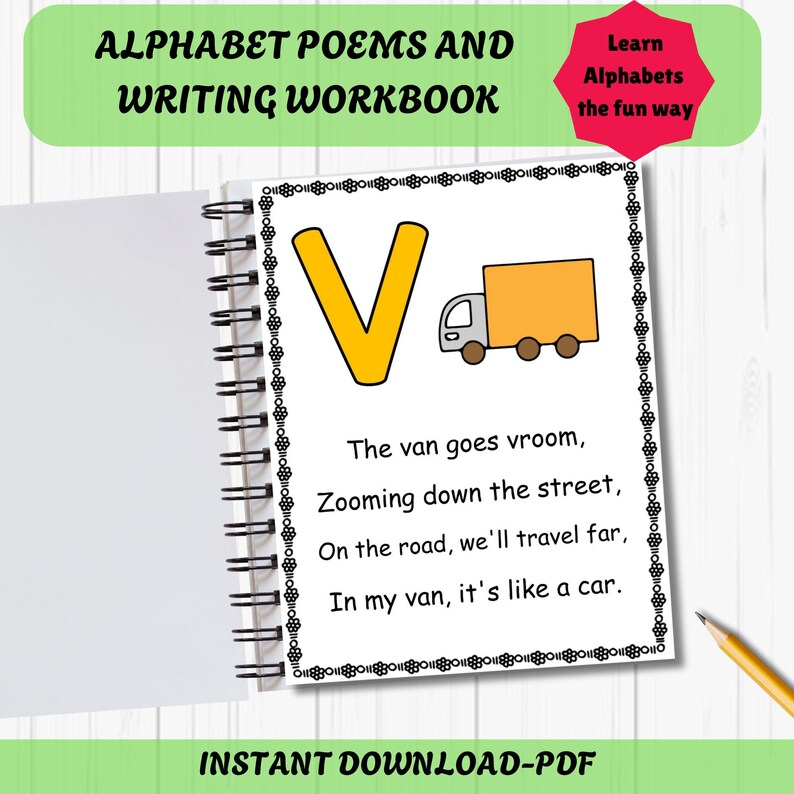 26 ABC Phonics Tracing Cards Alphabet Poems Preschool Kindergarten ...