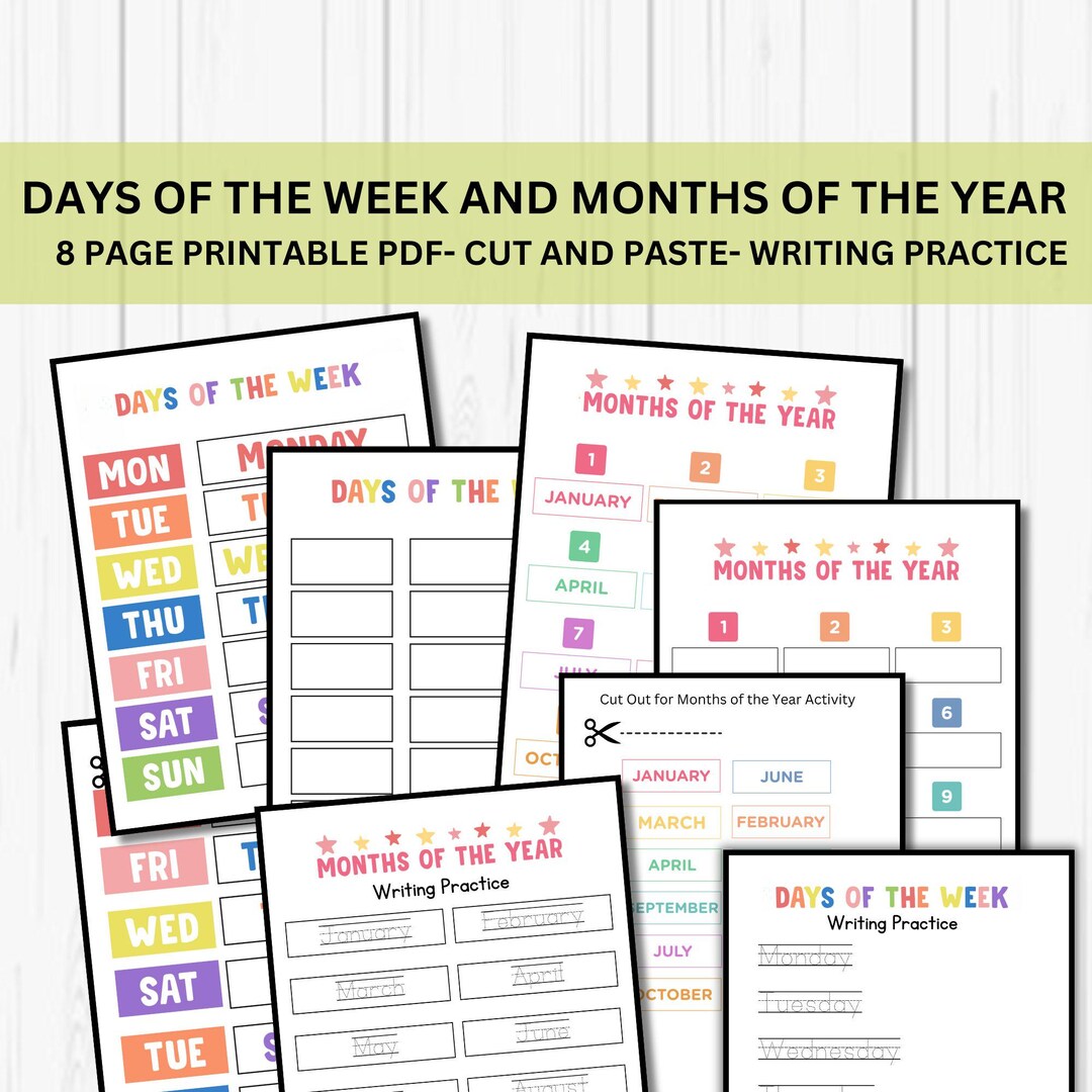 Days of the Week Months of the Year Printable Worksheets Kindergarten ...