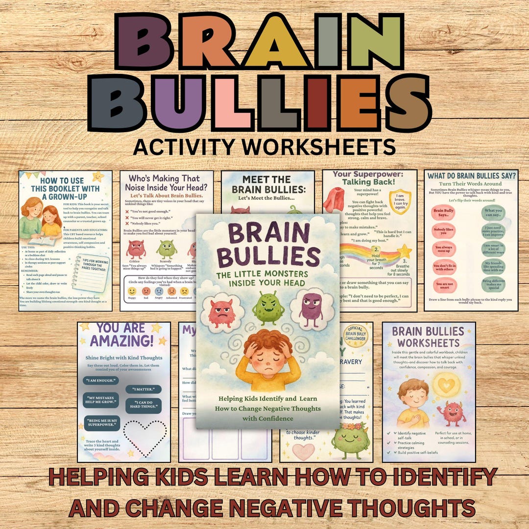 Cognitive Behavorial Therapy CBT Workbook Children Negative Thought ...