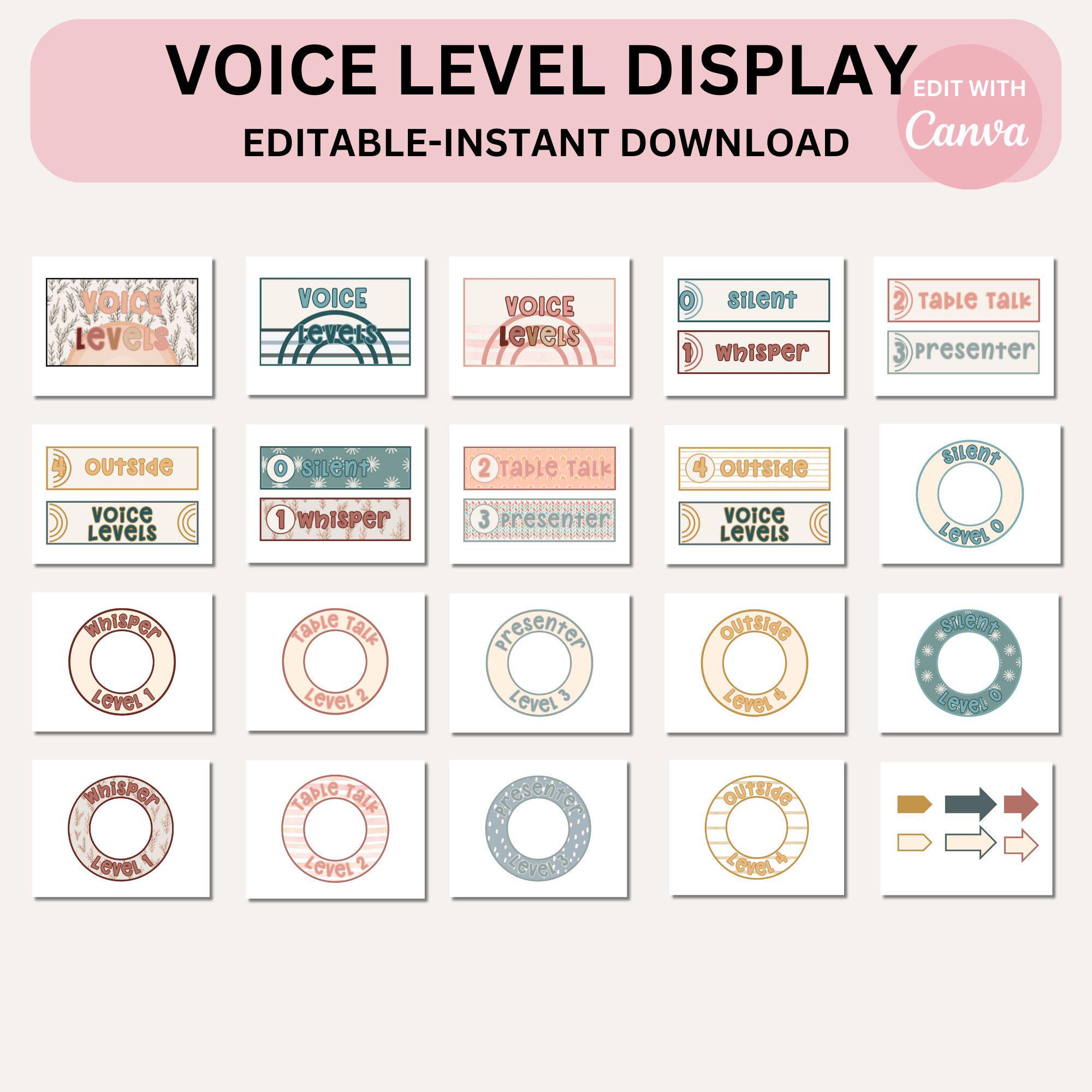 Voice Level Chart Classroom Printable Display Editable in Canva Boho ...