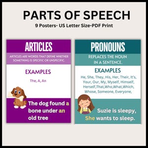 English Posters Bundle Parts of Speech Posters Bulletin Board Bright ...
