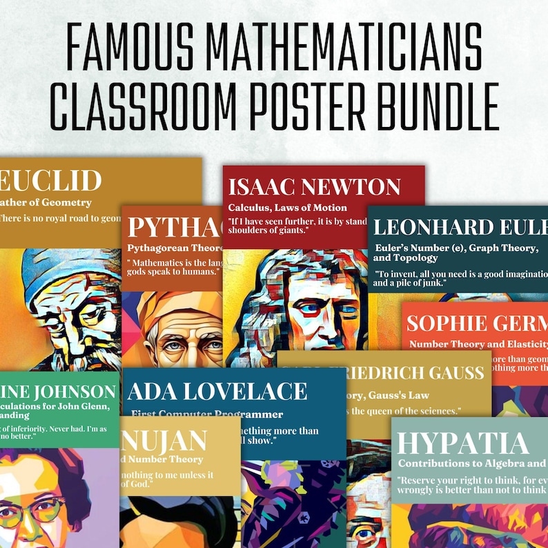 Math Bulletin Board Mathematics Posters Mathematicians Quotes Bundle ...