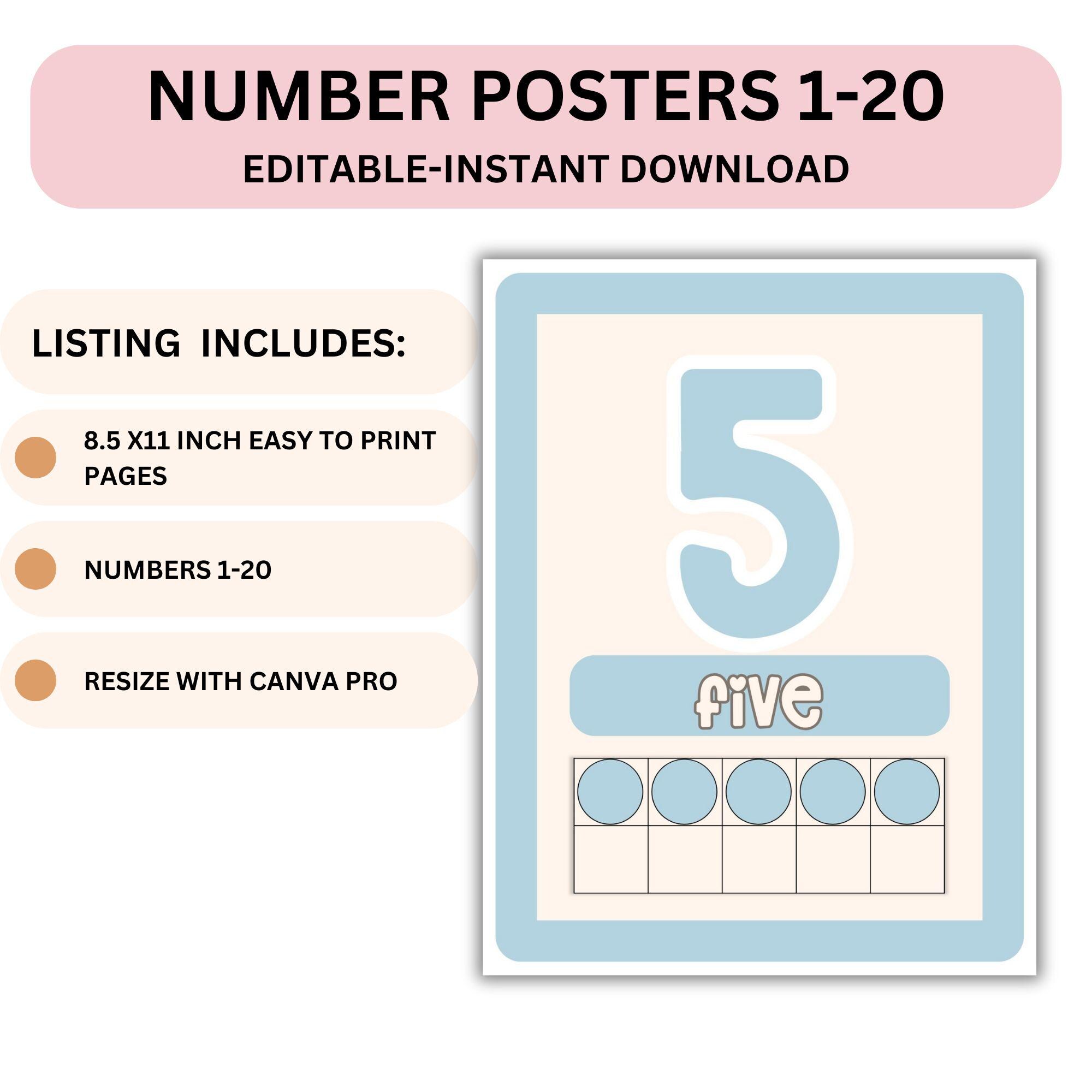 Number Ten Frames Classroom Editable Posters Modern Boho Counting ...