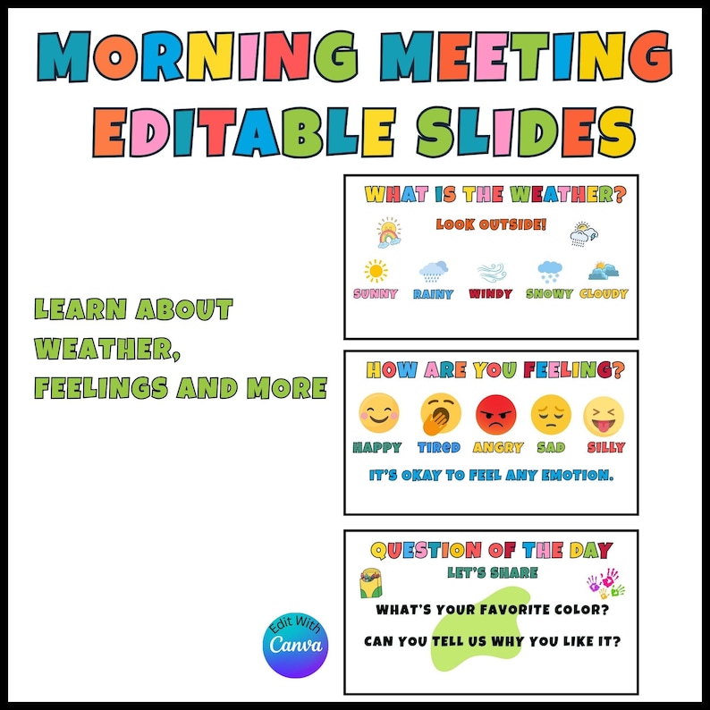 Editable Morning Meeting Slides for Preschool and Elementary | Daily ...
