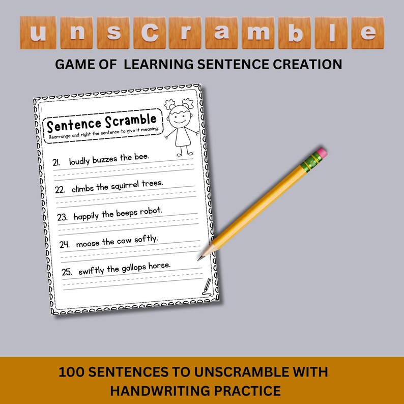 100 Sentence Writing Practice Worksheets Printable Unscramble and ...
