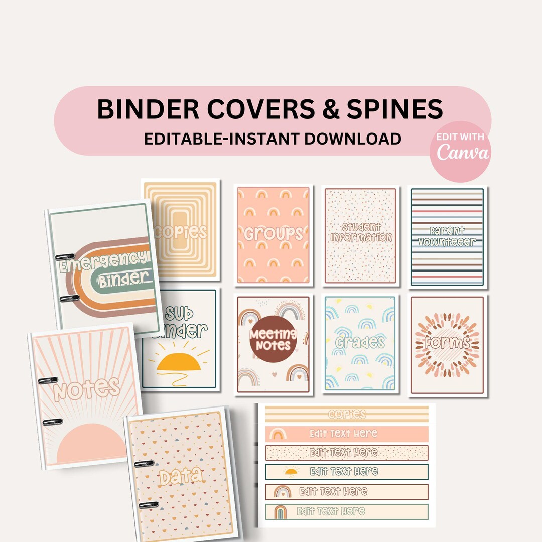 Classroom Binder Covers and Spines Editable Modern Boho Teacher ...
