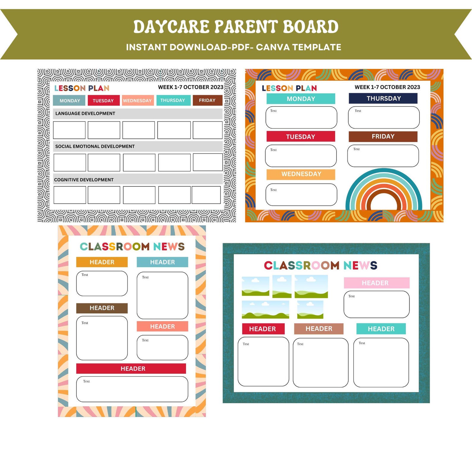 Daycare Parent Board Childcare Bulletin Board Canva Editable Template ...