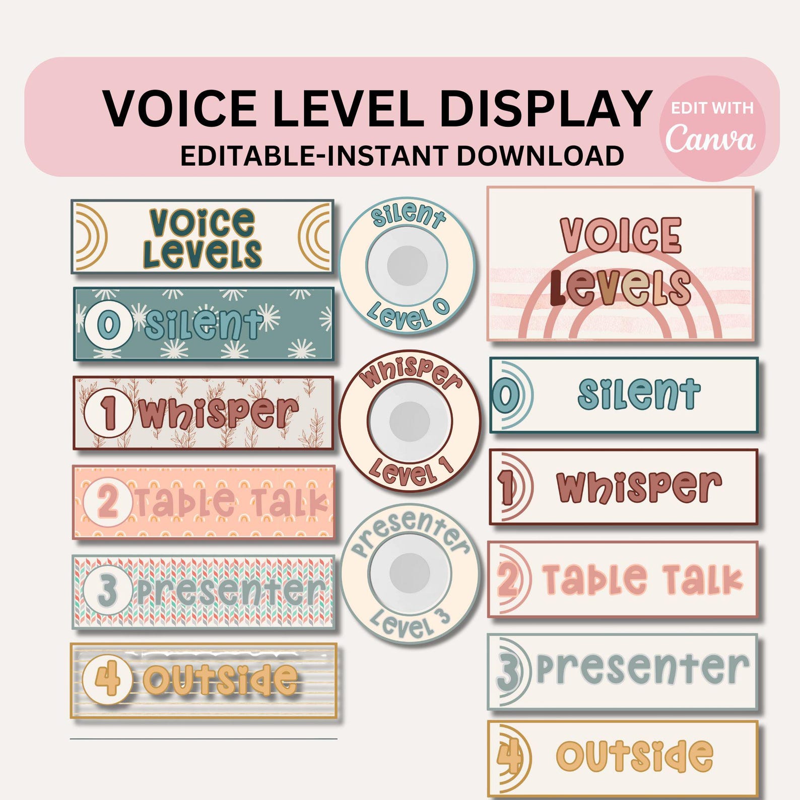 Voice Level Chart Classroom Printable Display Editable in Canva Boho ...