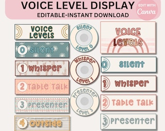 Voice Level Chart Classroom Printable Display, Editable in Canva, Boho ...