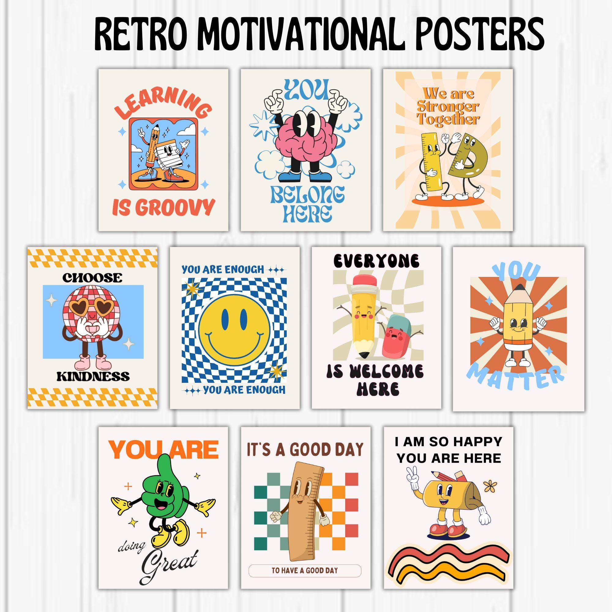 Retro Motivational Posters Groovy Classroom Decor Growth Mindset ...