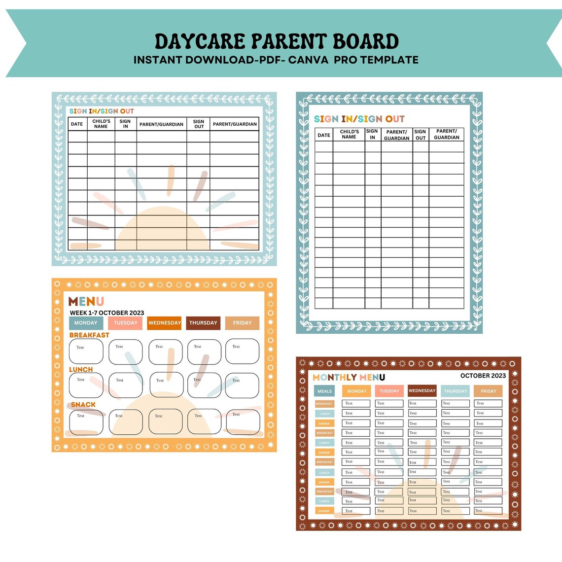 Daycare Parent Board Childcare Bulletin Board Canva Editable Template ...