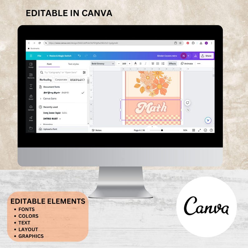 Classroom Binder Covers and Spines Editable Retro Teacher Organization ...