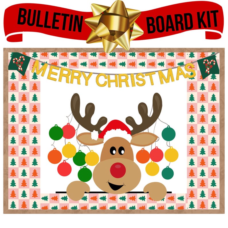 Reindeer Christmas Bulletin Board Kit: Holiday Classroom Decor Winter ...