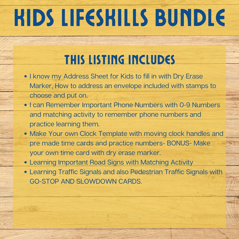 Life Skills for Kids Printable Bundle Learn to Tell Time Phone Number ...